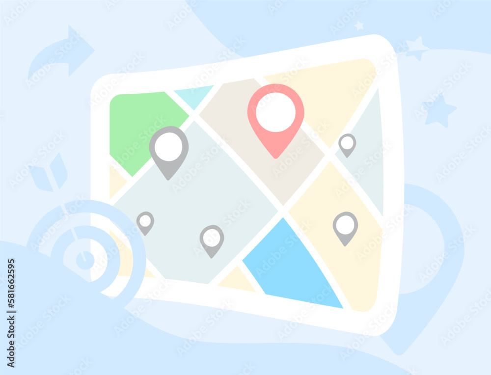 Local search concept. Map with red pin depicts convenience of finding ...