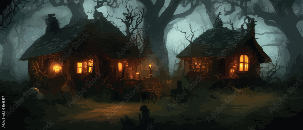 Night, moonlight, fantastic spooky house in a dark, spooky, wind, dark ...