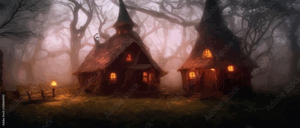 Night, moonlight, fantastic spooky house in a dark, spooky, wind, dark ...