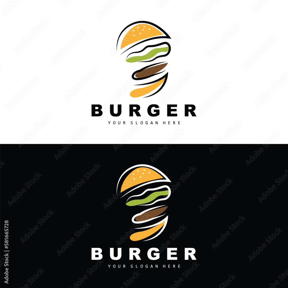 Burger Logo, Fast Food Design, Bread And Vegetables Vector, Fast Food ...