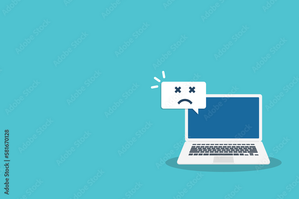 Broken laptop with sad smile. Broken laptop service, recovery and ...