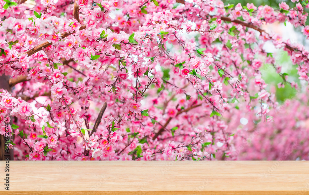 Abstract Natural wood table with Artificial Sakura flowers for ...