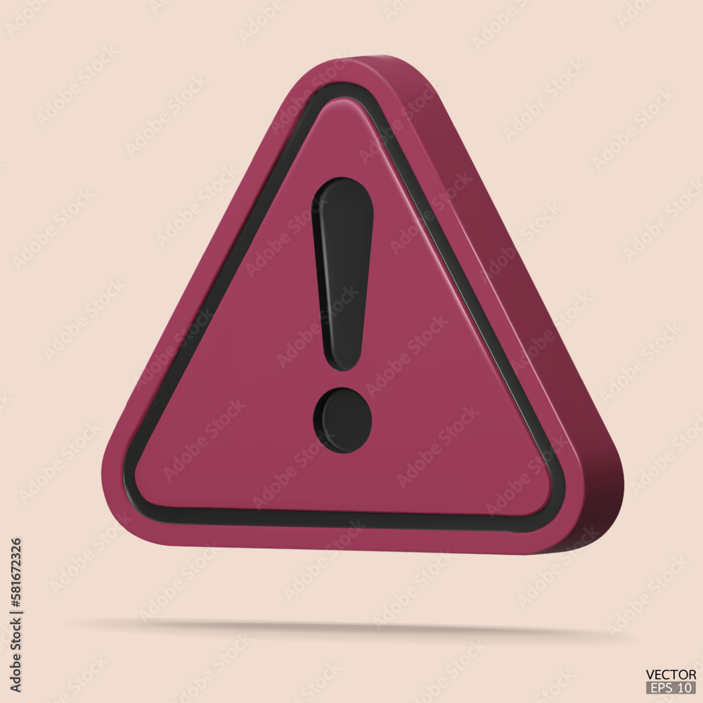 3d Realistic pink triangle warning sign isolated on background. Hazard ...