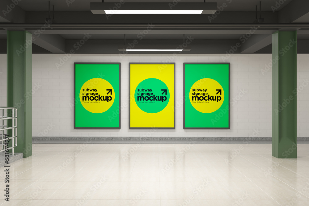 Subway Signs, Poster, Billboard Mockup Stock Illustration | Adobe Stock