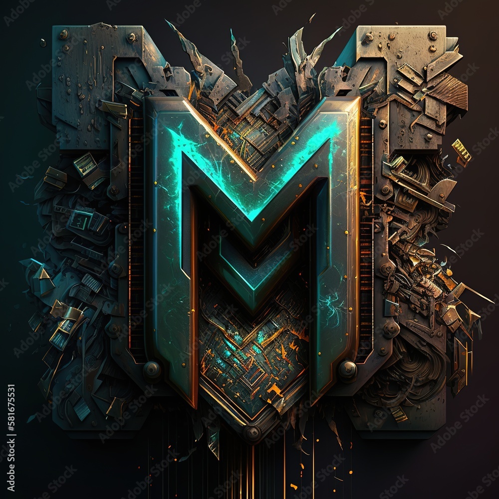 Alphabet robotic emblem digital art, generative ai Stock Illustration ...