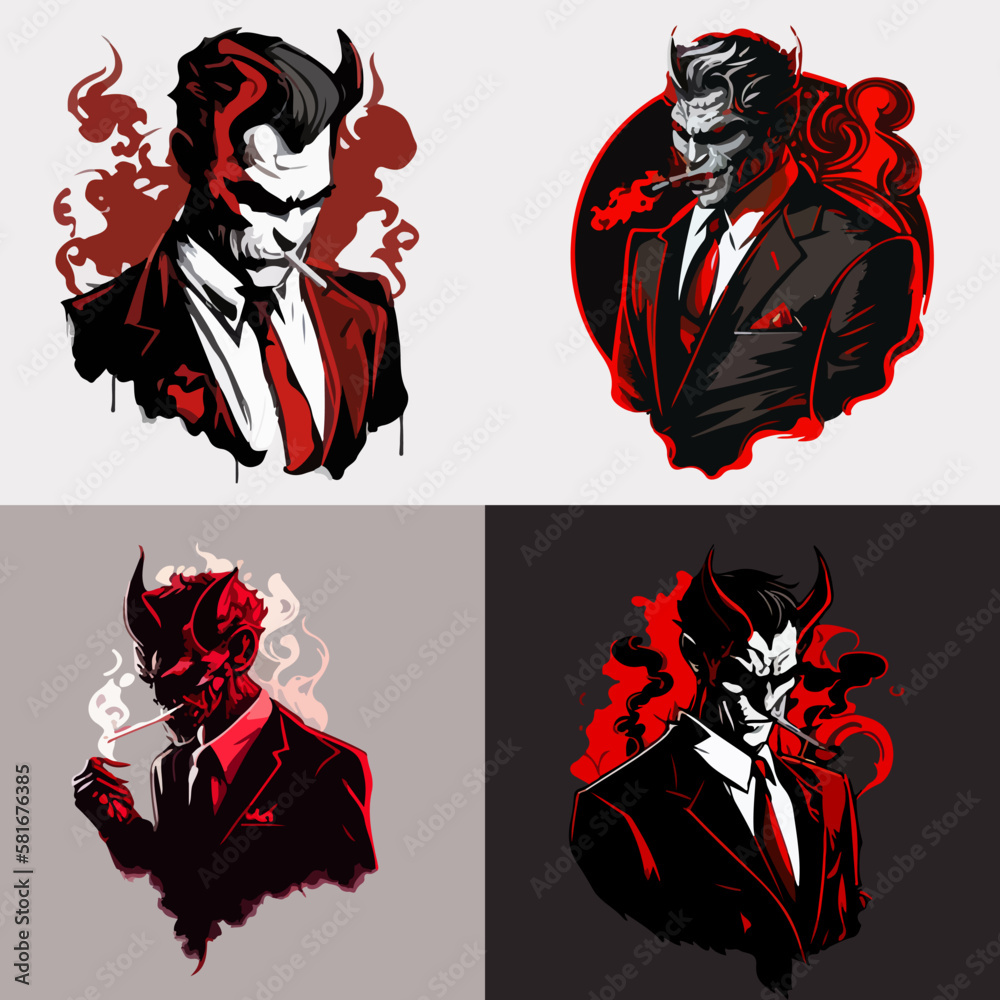 Sticker devil smokes a cigar. Several drawings of a devil smoking a ...