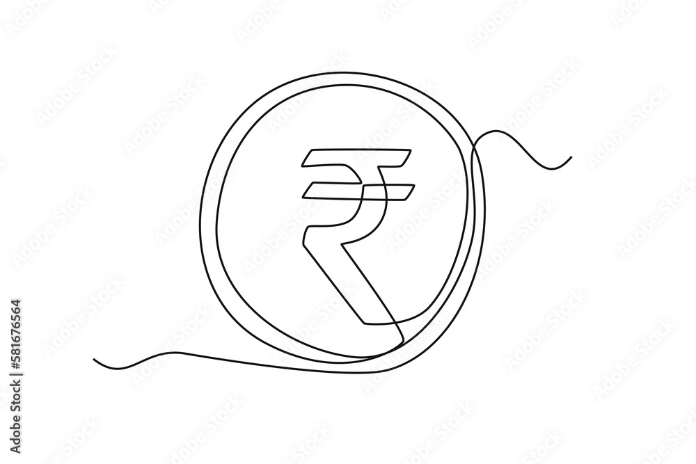 Single one-line drawing rupee coin currency from India. Country ...