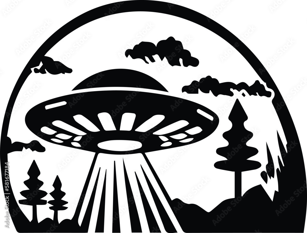 UFO Spaceship Logo Monochrome Design Style Stock Vector | Adobe Stock