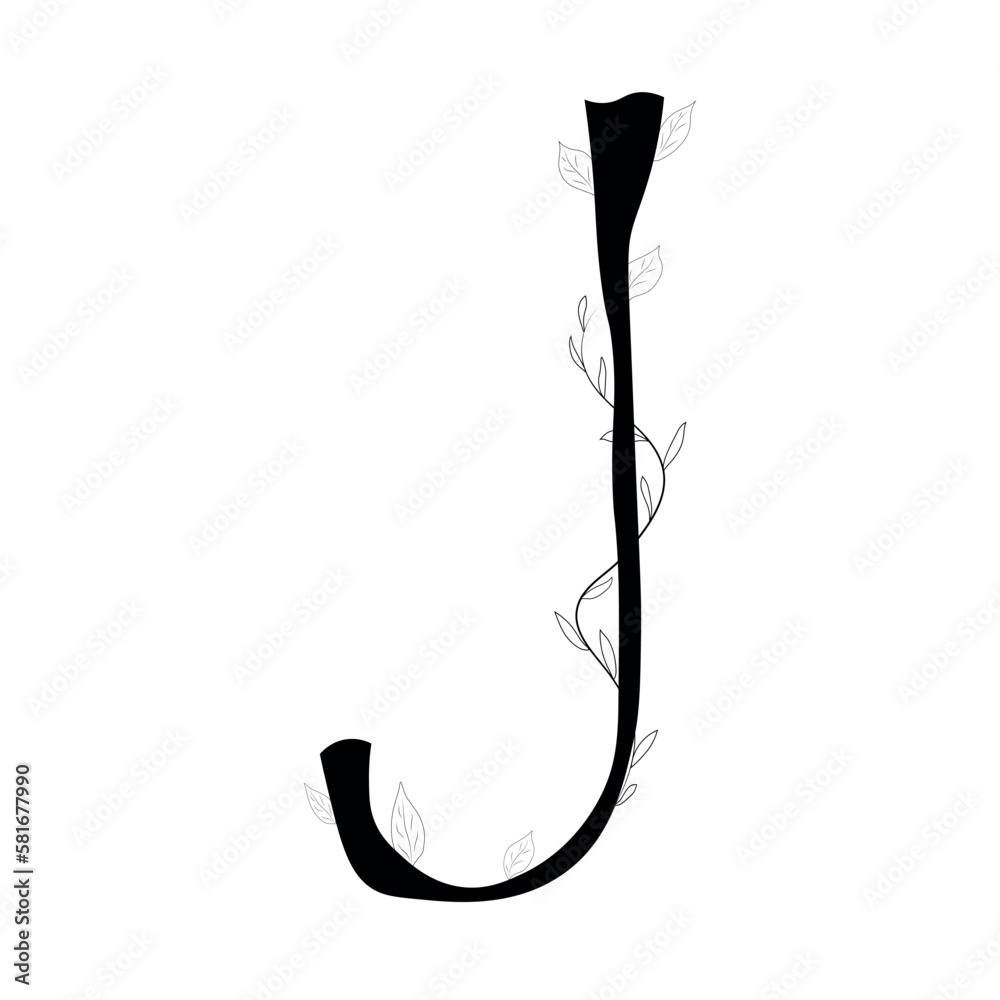 letter J as plants, alphabet in the form of a tree with leaves, Floral ...