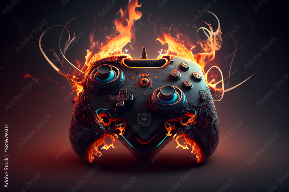 Gaming backgrounds, extreme gaming, game controller on fire Stock ...