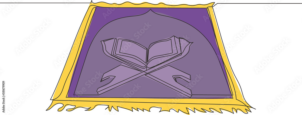 One continuous line drawing of sajadah, carpet that use to pray for ...