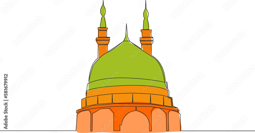 Single continuous line drawing of historical landmark mosque or masjid ...