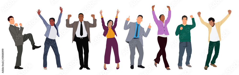 Business people celebrating success and victory vector set. Winners ...