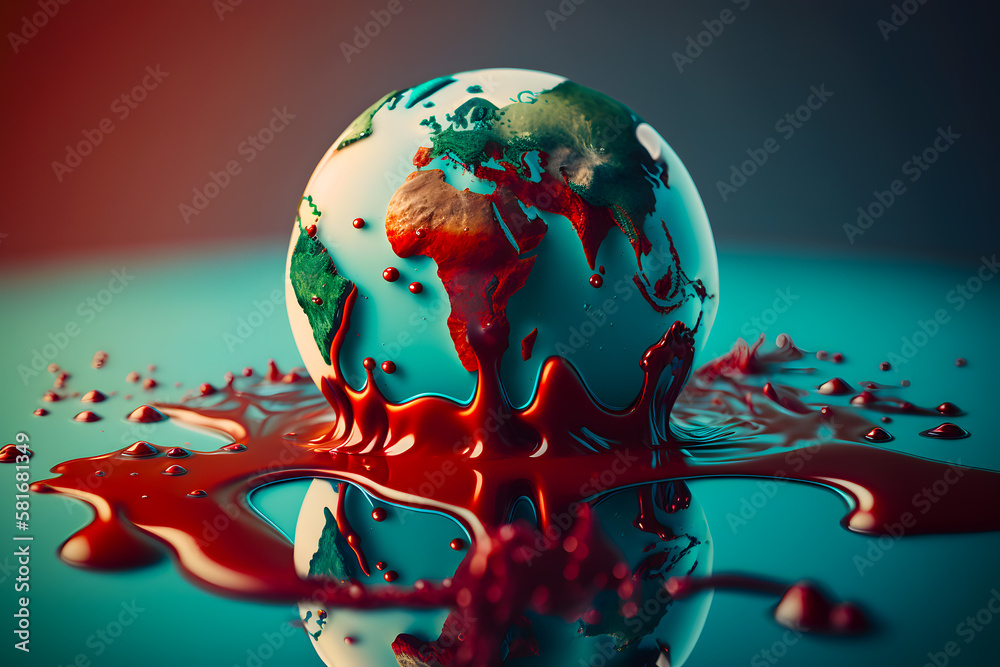 Planet Blue Earth bleeding splash spray pool of blood splatter wounds ...