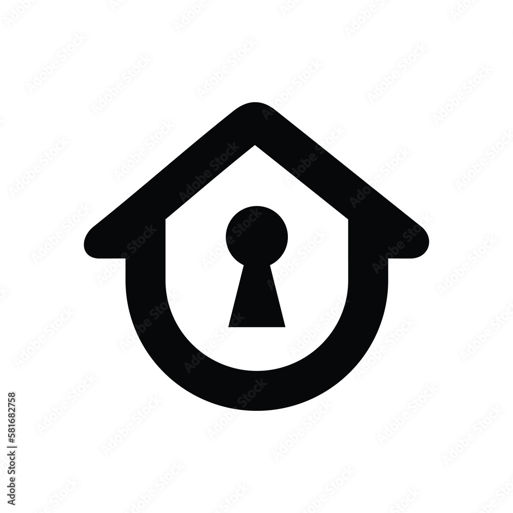 House lock logo icon design, home protection symbol, house with keyhole ...