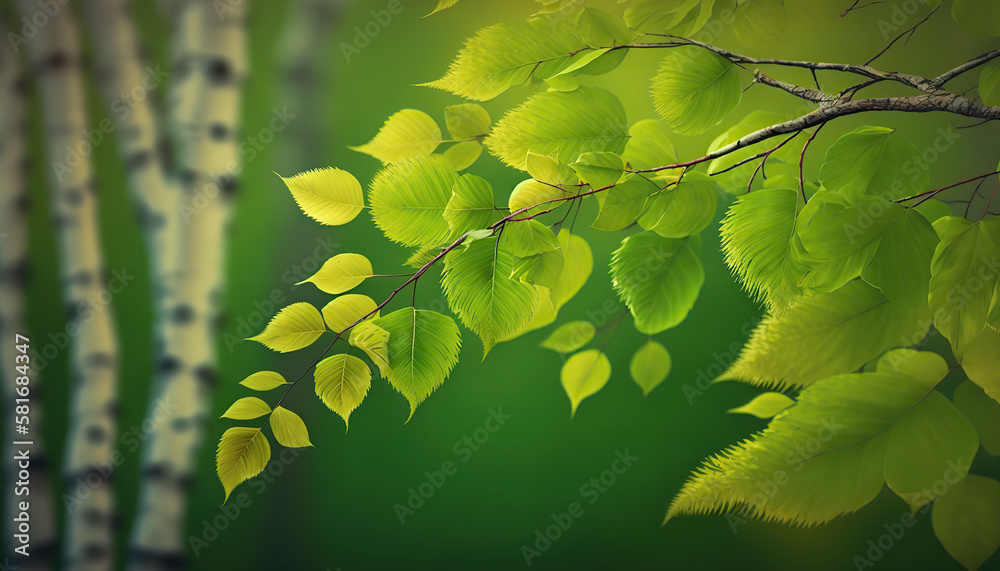 ภาพประกอบสต็อก Beautiful spring fresh birch leaves outdoor nature ...