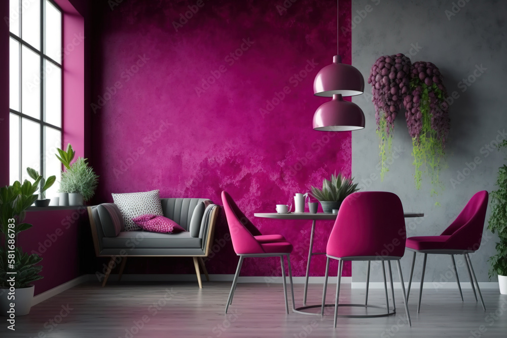 Vibrant magenta is a trendy hue for living rooms in 2023. a vivid wall ...