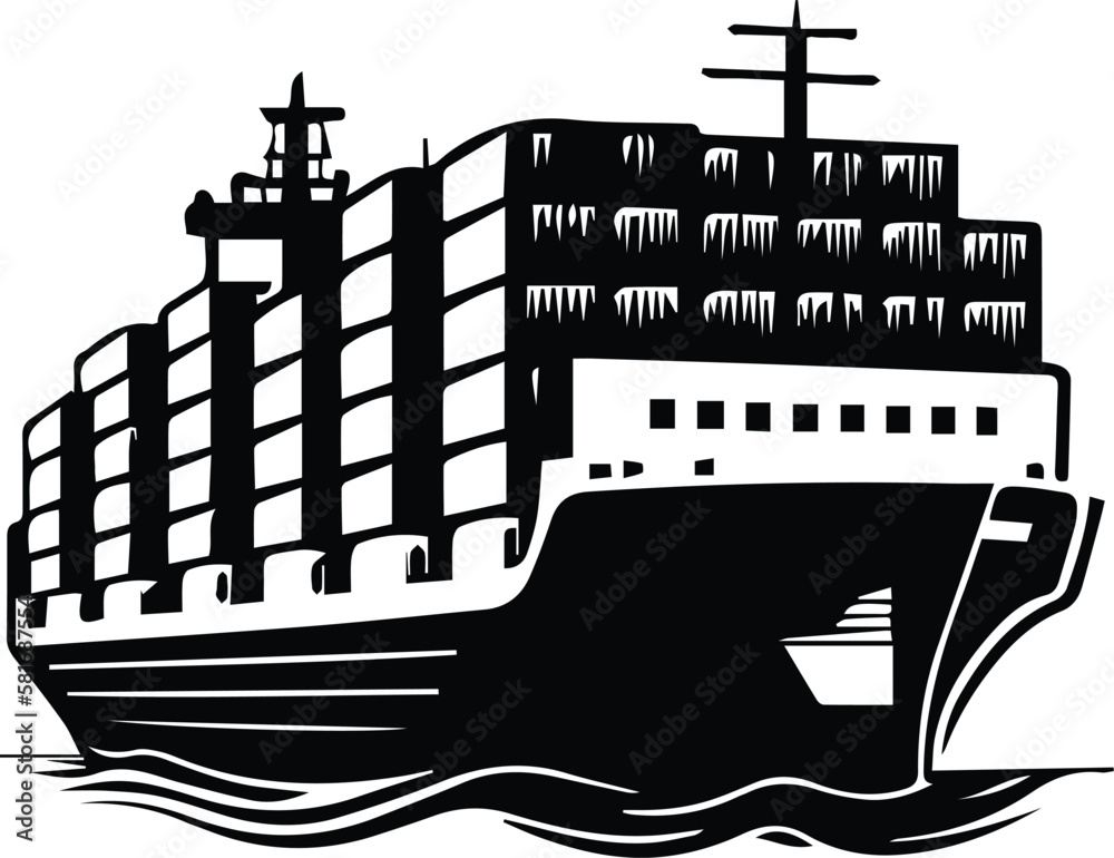 Container Ship Logo Monochrome Design Style Stock Vector | Adobe Stock
