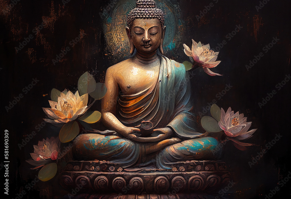 Buddha statue, Oil Painting, Generative AI Stock Illustration | Adobe Stock