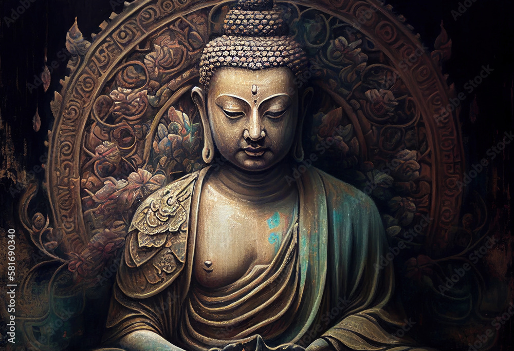 Buddha statue, Oil Painting, Generative AI Stock Illustration | Adobe Stock