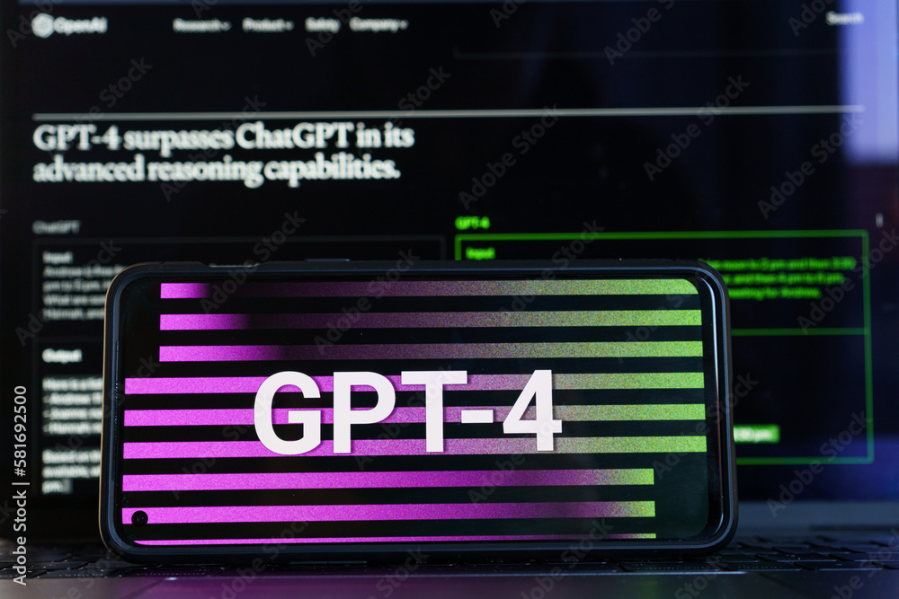 GPT - 4 on screens. OpenAI released new version of GPT 4. ChatGPT AI ...