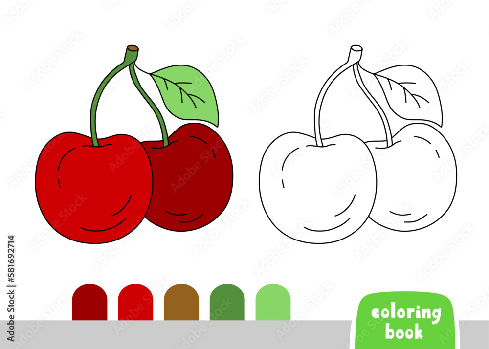 Coloring Book for Kids Cherry Page for Book Magazine Coloring Vector ...