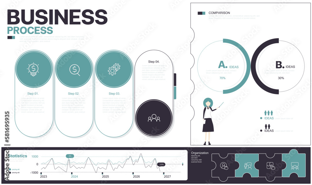 Business process Infographics design template can be used for workflow ...