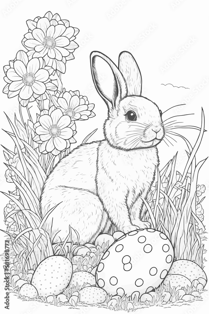 Easter Bunny Cartoon, coloring Page for children and adults, Generative ...