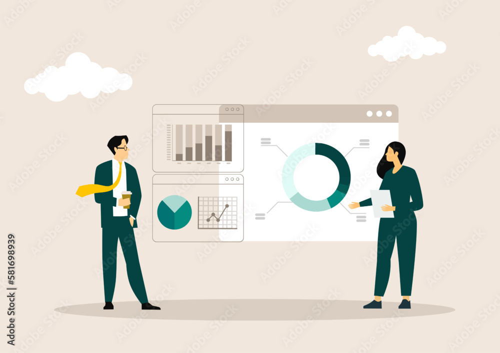 People concept. Vector illustration of team management, data analysis ...