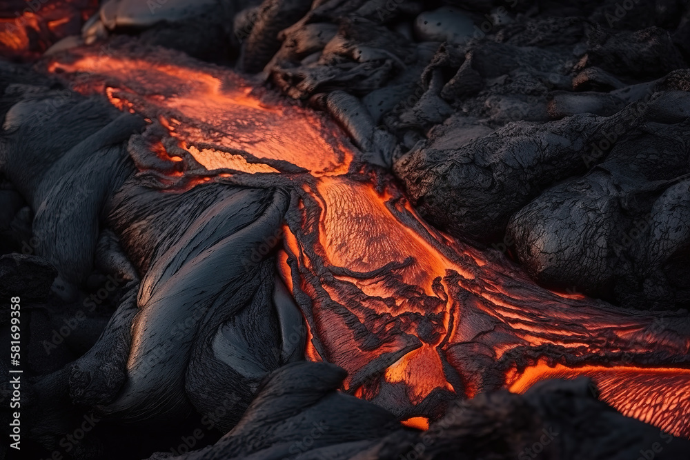Lava was in the cracks of the earth to view the texture of the glow of ...