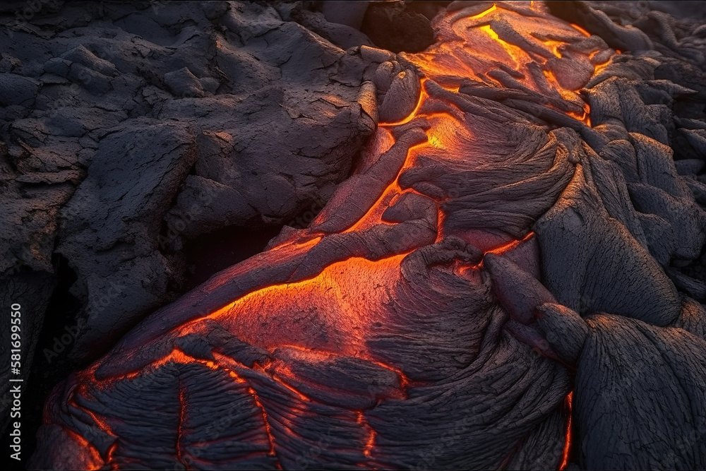 Lava was in the cracks of the earth to view the texture of the glow of ...