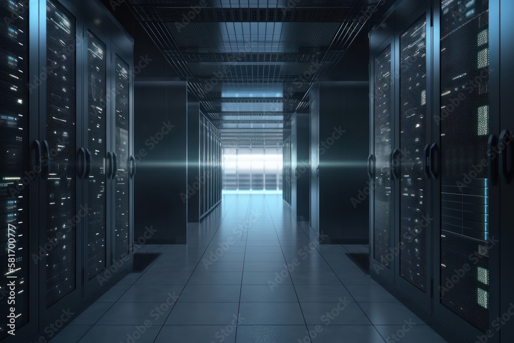 High tech data center with rows of servers, generative ai Stock ...