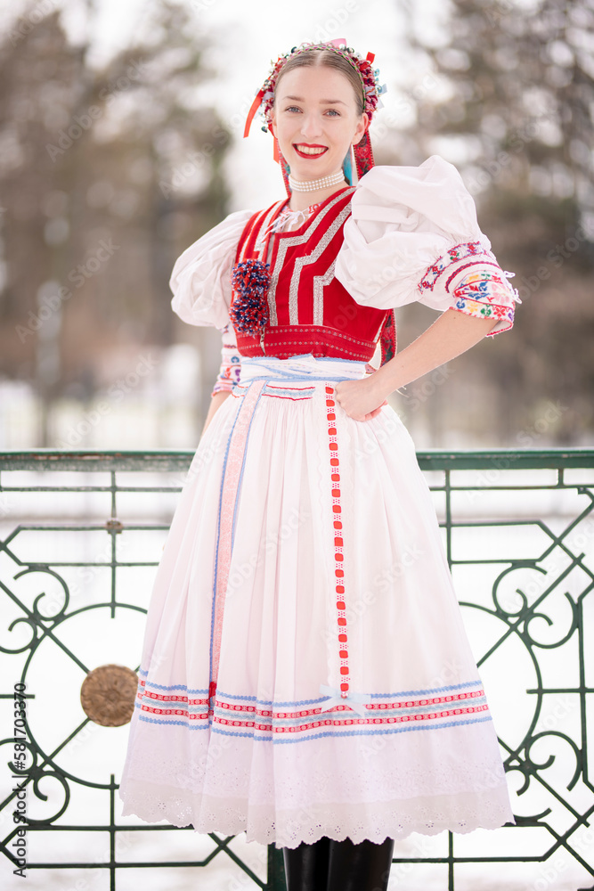 Beautiful woman wearing traditional Eastern Europe folk costumes ...