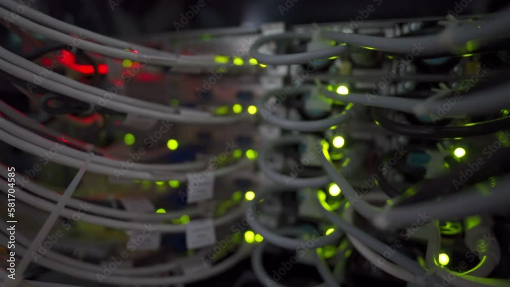 Vidéo Stock network server room server rack with fiber optic cables ...