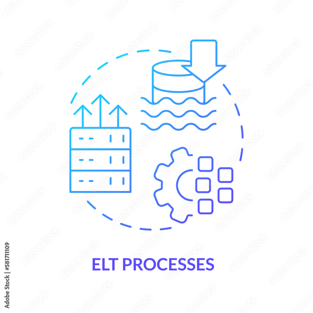 ELT processes blue gradient concept icon. Extract, load and transform ...