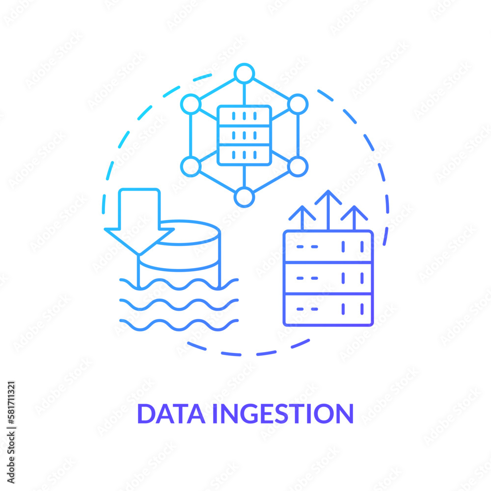 Data ingestion blue gradient concept icon. Information transportation ... Data ingestion blue gradient concept icon. Information transportation ...