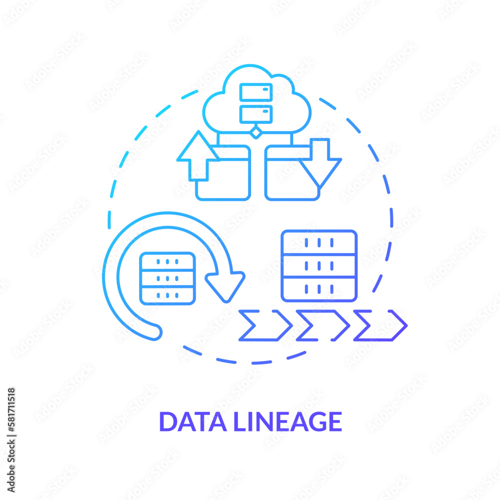 Data lineage blue gradient concept icon. Information flow record ...