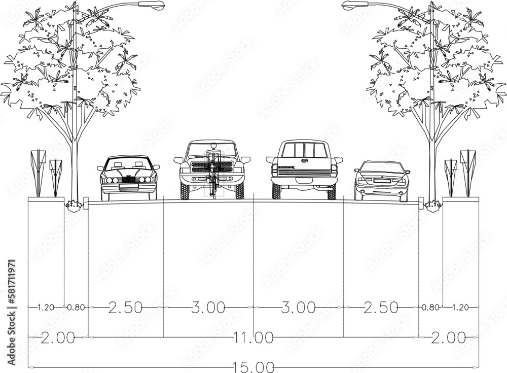 Vector sketch illustration of road designation and medians and ...