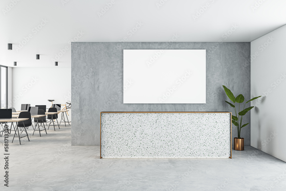 ภาพประกอบสต็อก Front view on blank white poster with space for your ...