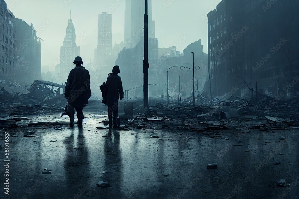 A hauntingly realistic digital illustration of the aftermath of a world ...