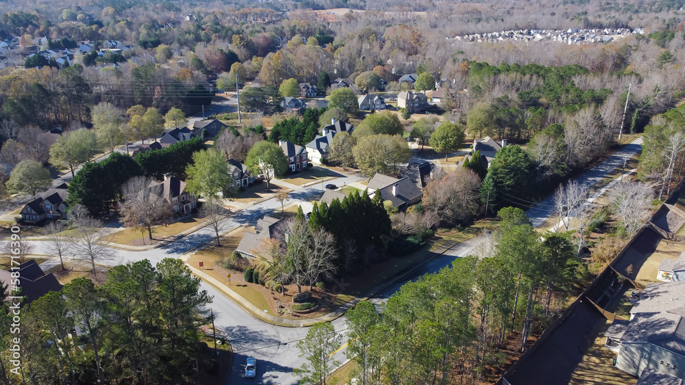 High voltage power lines in new development residential neighborhood ...
