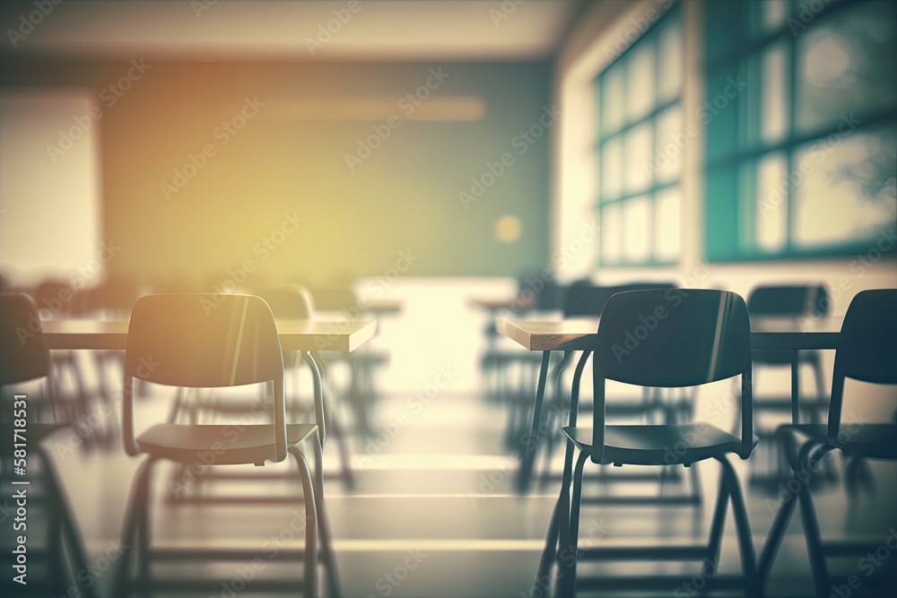 Abstract blurred background image of empty classroom without student ...