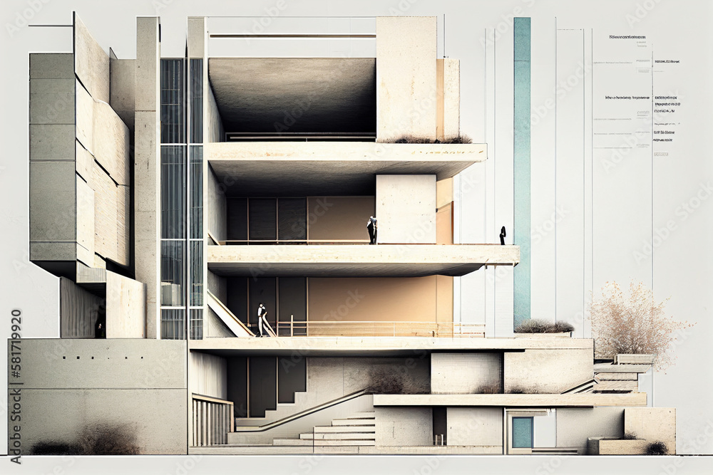 Iconic architecture. design of a modern building, sections, elevations ...