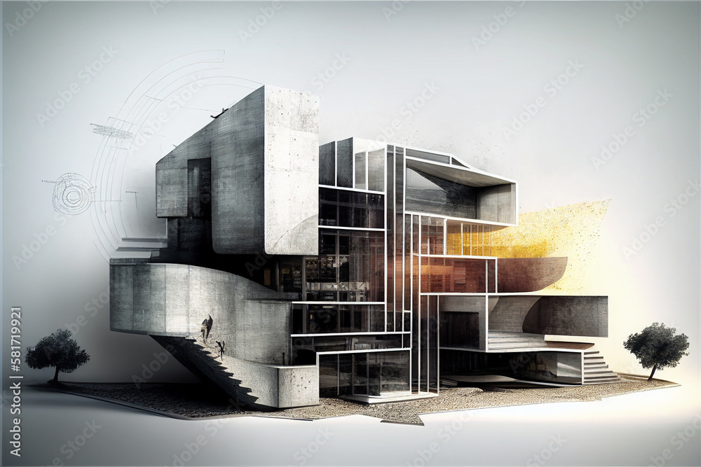 Iconic architecture. design of a modern building, sections, elevations ...