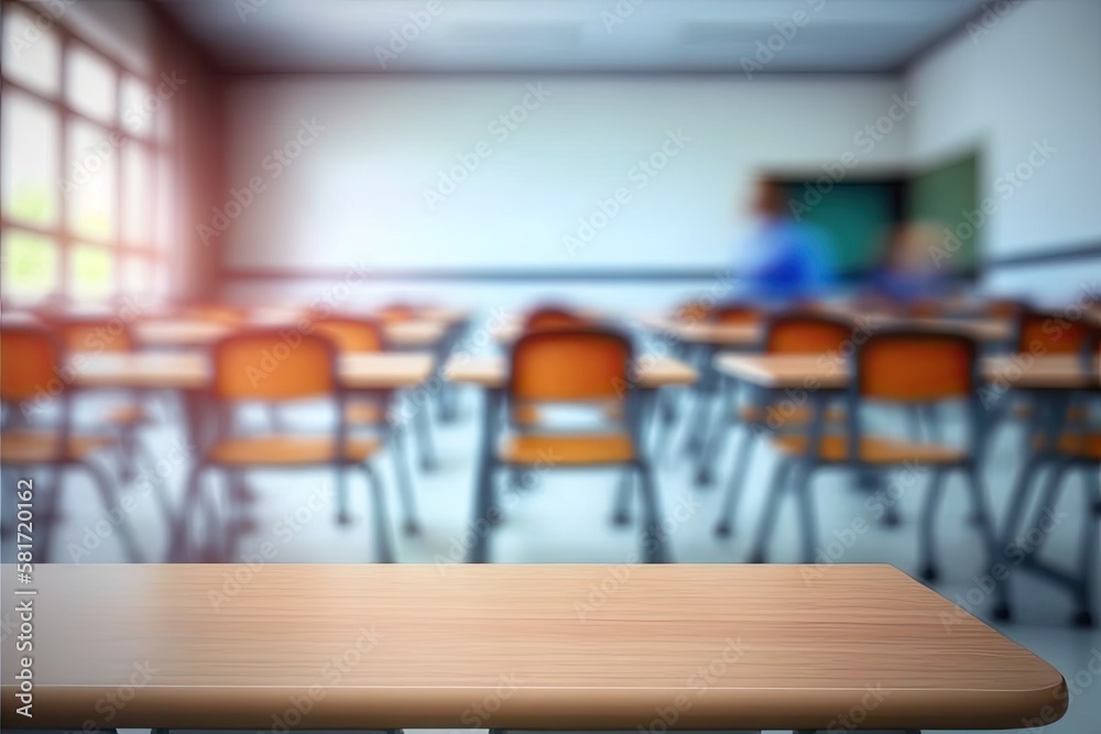 School classroom in blur background without young student; Blurry view ...