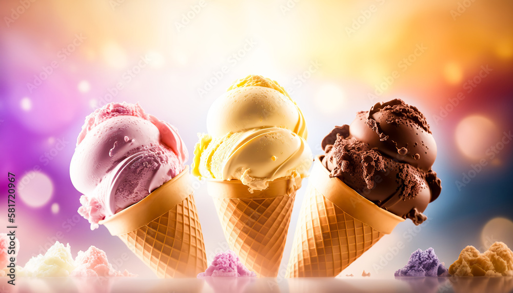 ภาพประกอบสต็อก Advertising banner with different flavored ice cream ...