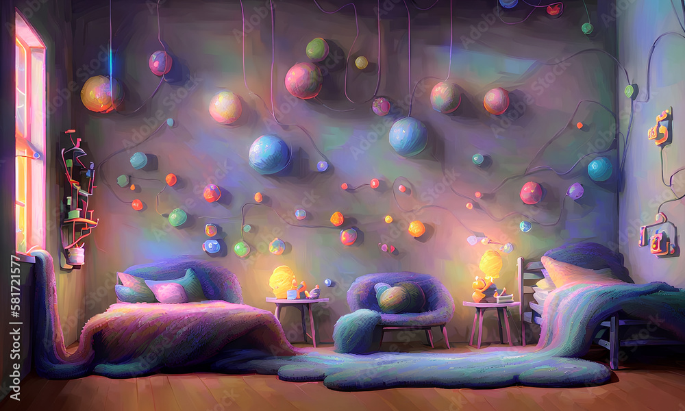 Delightful modern utopian room concept with glowing neon lights, Room ...