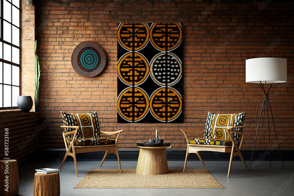 African mocap living room. Blank brick wall murals and African ...