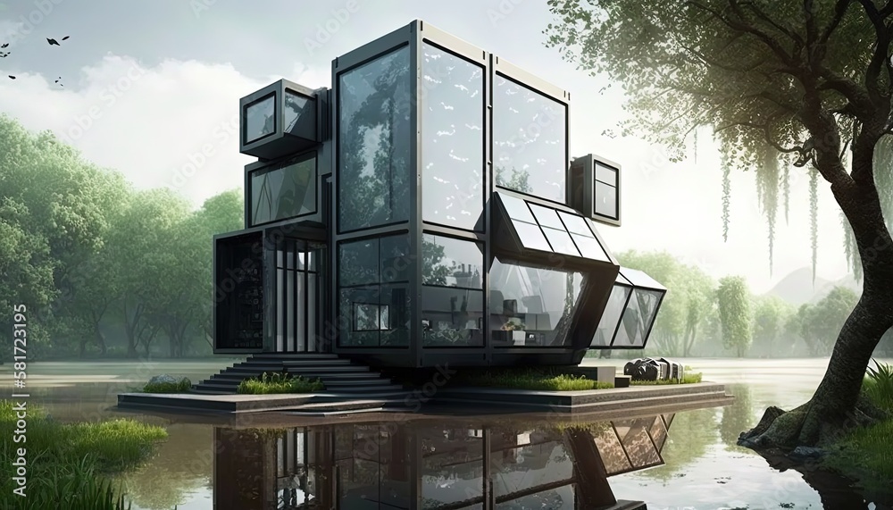 A futuristic and high-tech shipping container home designed for off ...