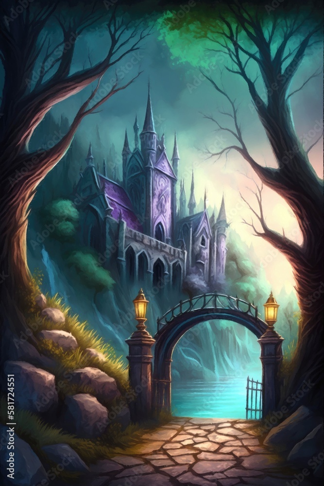 Cartoon fantasy landscape with empty space. Game background for TCG ...